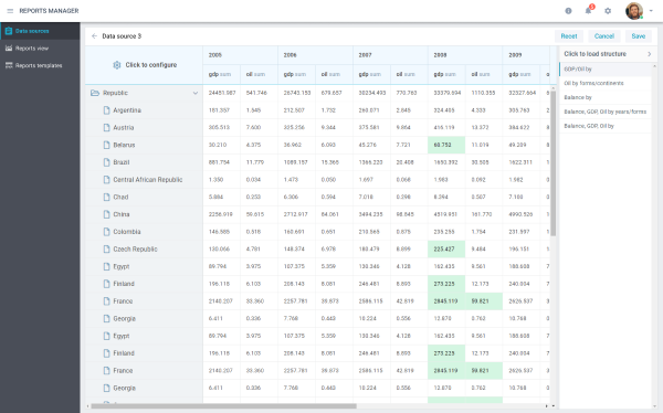 JavaScript Report manager widget I Webix